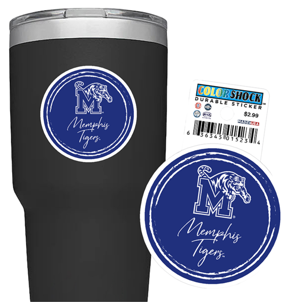 Memphis Tigers Round Script Durable Sticker Decal | Tiger Bookstore